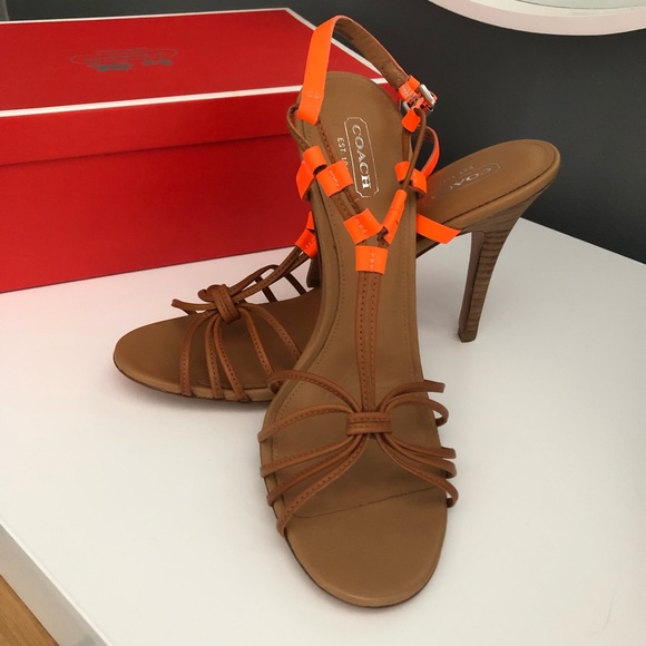 Coach | Shoes | Coach 3 Fluorescent Orange Heel Sandals | Poshmark